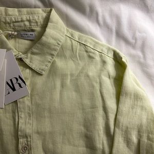 Zara | Shirts & Tops | Pastel Lime Green Linen Button Down Girls Shirt ...
